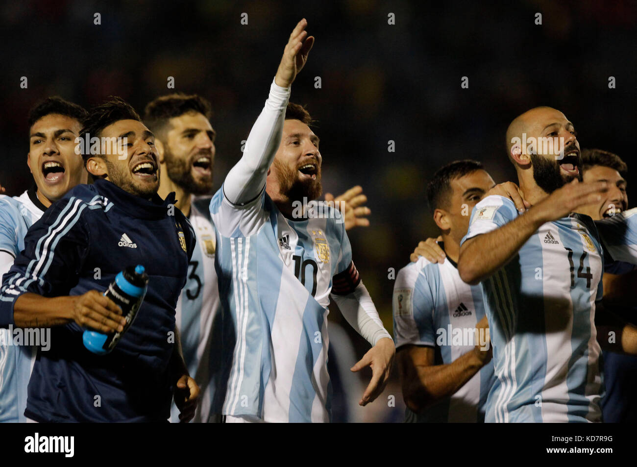 Quito, Ecuador. 10th Oct, 2017. Argentina's Lionel Messi (C) celebrates ...
