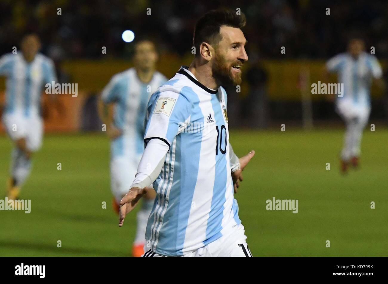 Quito, Ecuador. 10th Oct, 2017. Argentina's Lionel Messi celebrates ...