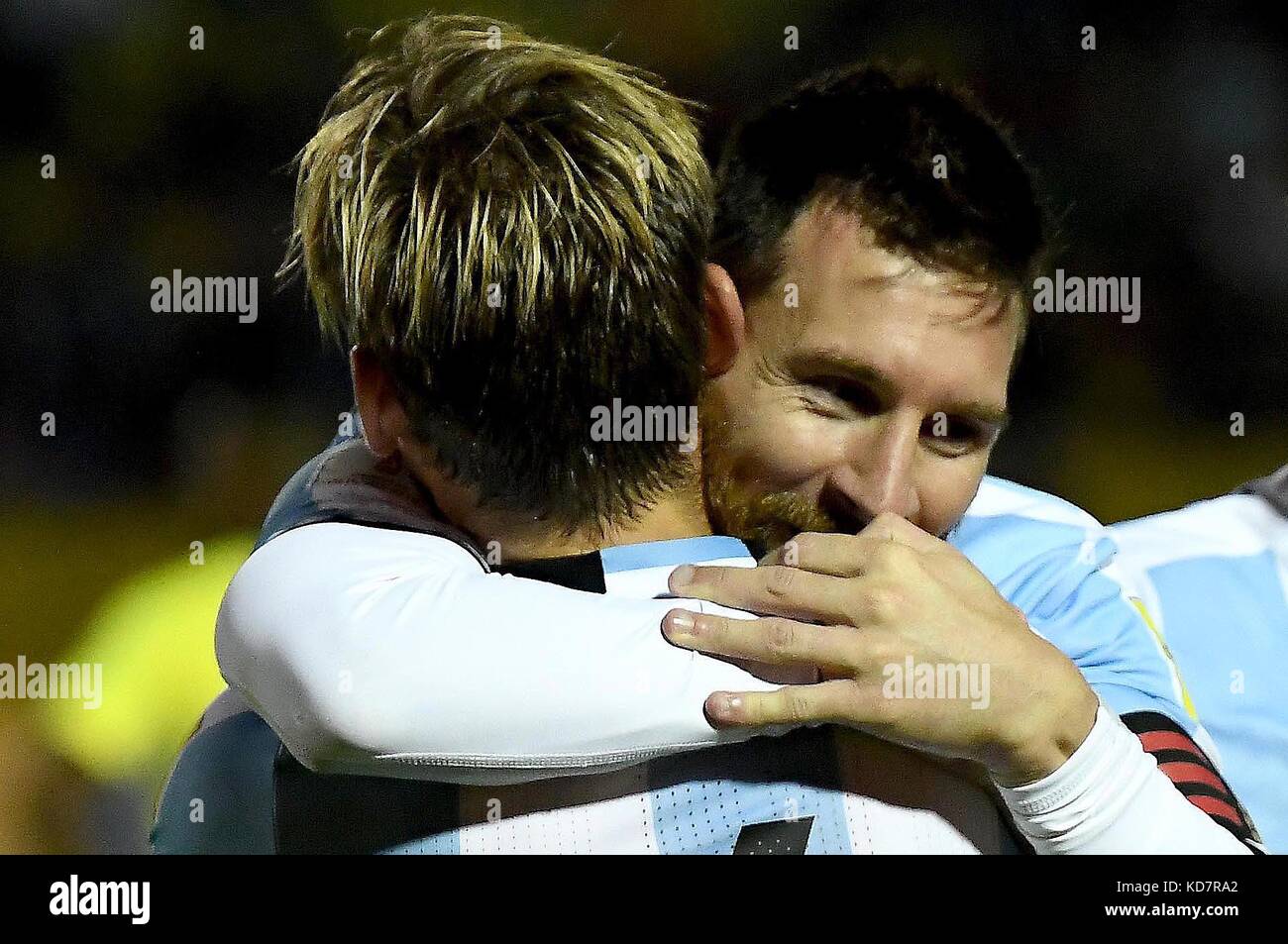 Quito, Ecuador. 10th Oct, 2017. Argentina's Lionel Messi (R) celebrates ...