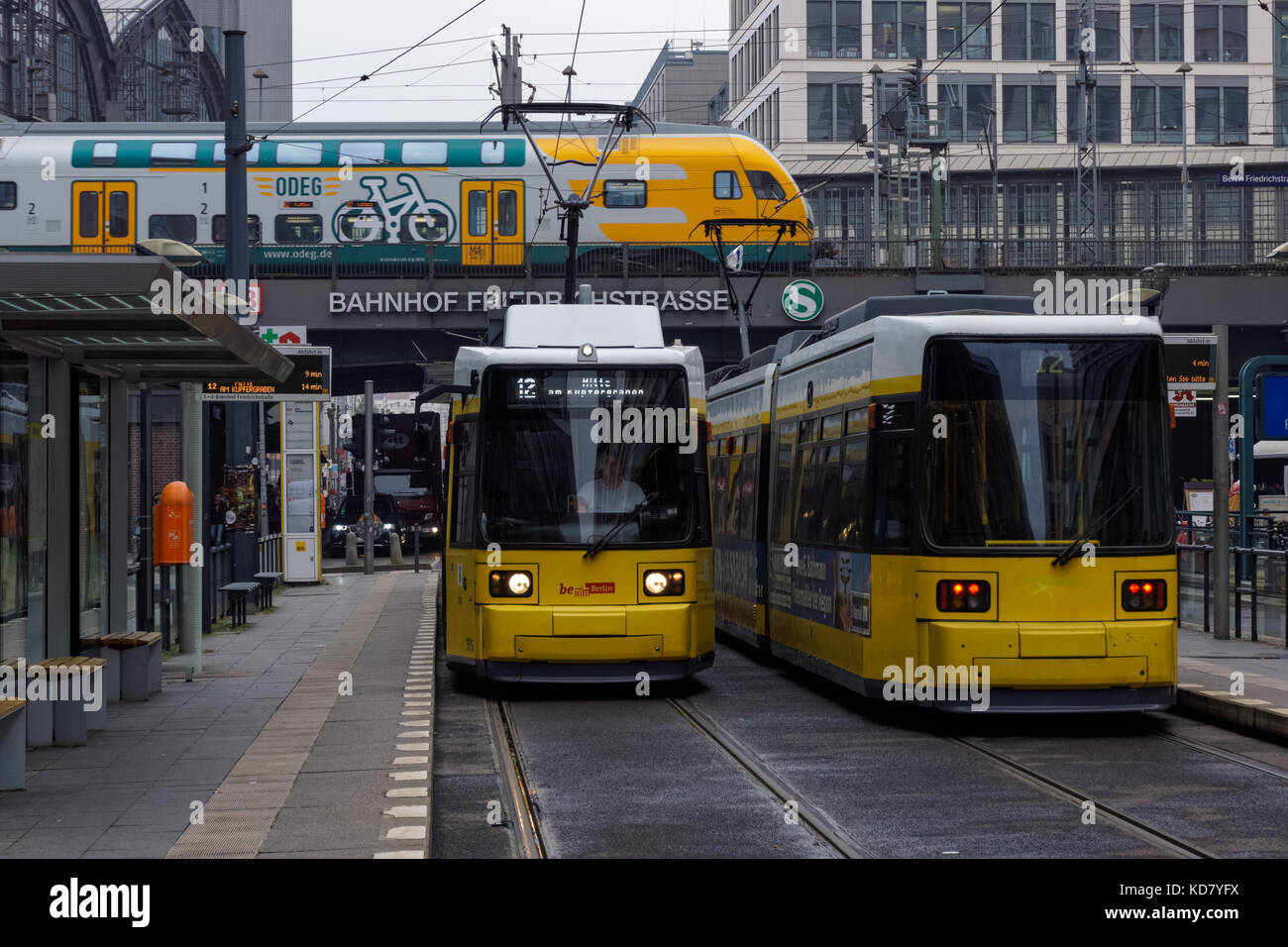 Modern trams near Friedrichstrasse station in Berlin, Germany Stock ...