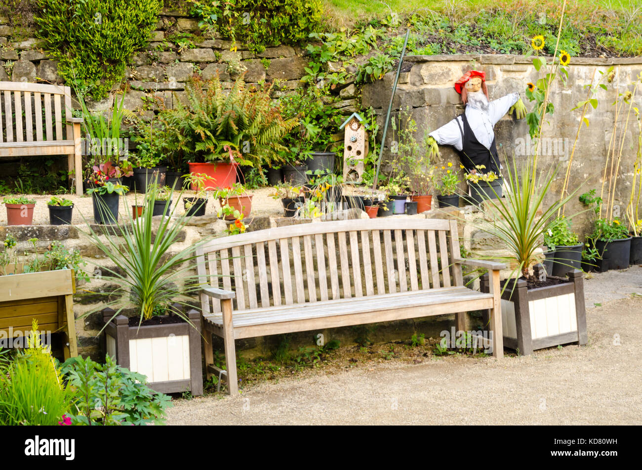 A Wooden Bench at The Community Garden at Wharton Park, Durham Stock ...