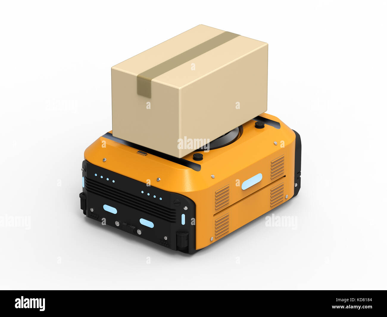 3d rendering warehouse robot carry boxes on white background Stock ...