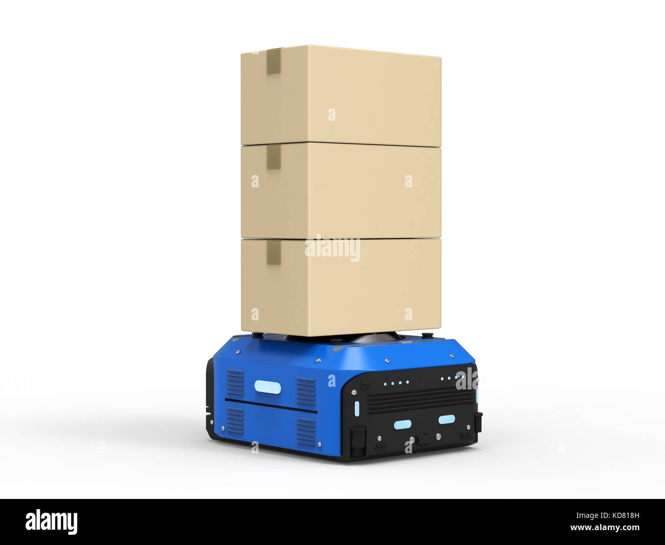 3d rendering warehouse robot carry boxes on white background Stock ...