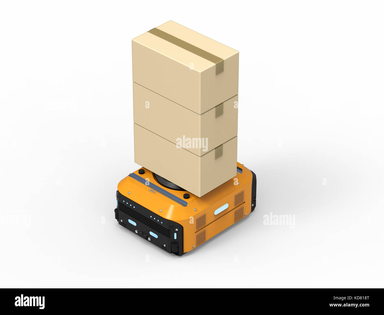 3d rendering warehouse robot carry boxes on white background Stock ...