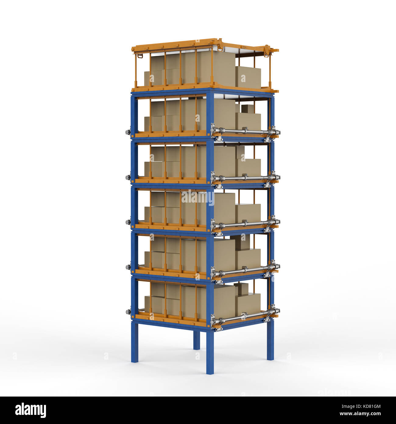 3d rendering racks full of carton boxes on white background Stock Photo ...