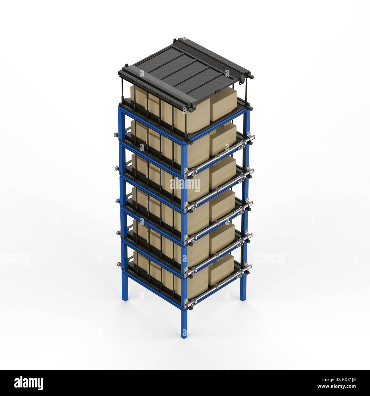 3d rendering racks full of carton boxes on white background Stock Photo ...