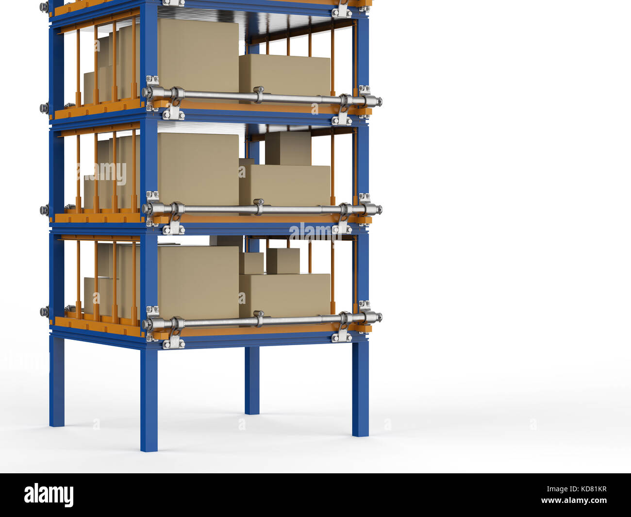 3d rendering racks full of carton boxes on white background Stock Photo ...