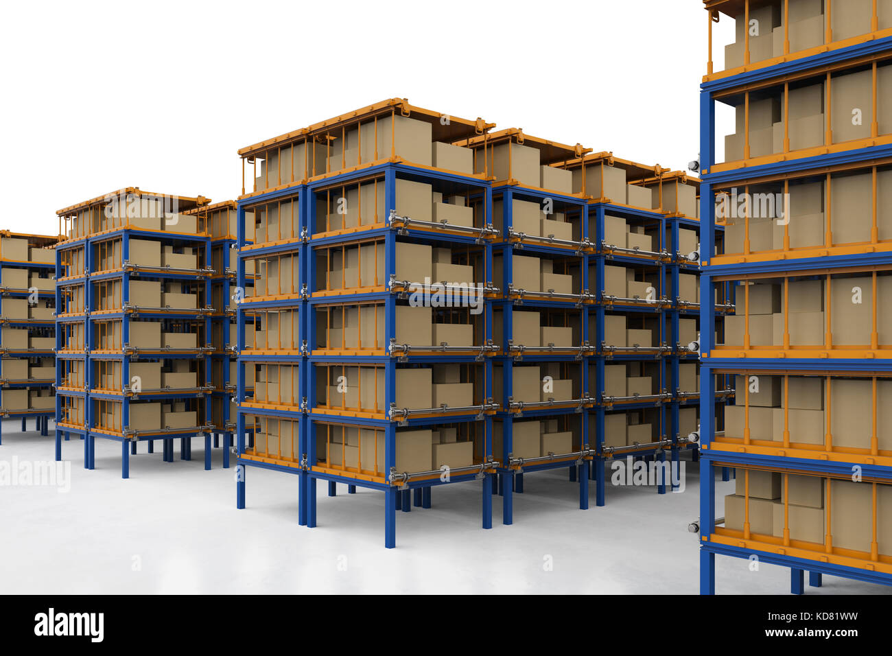 3d rendering racks full of carton boxes in warehouse Stock Photo - Alamy