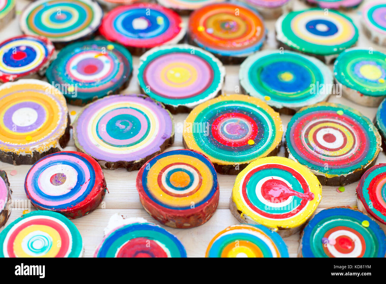Wooden stump. Round cut down tree with annual rings as a wood texture ...