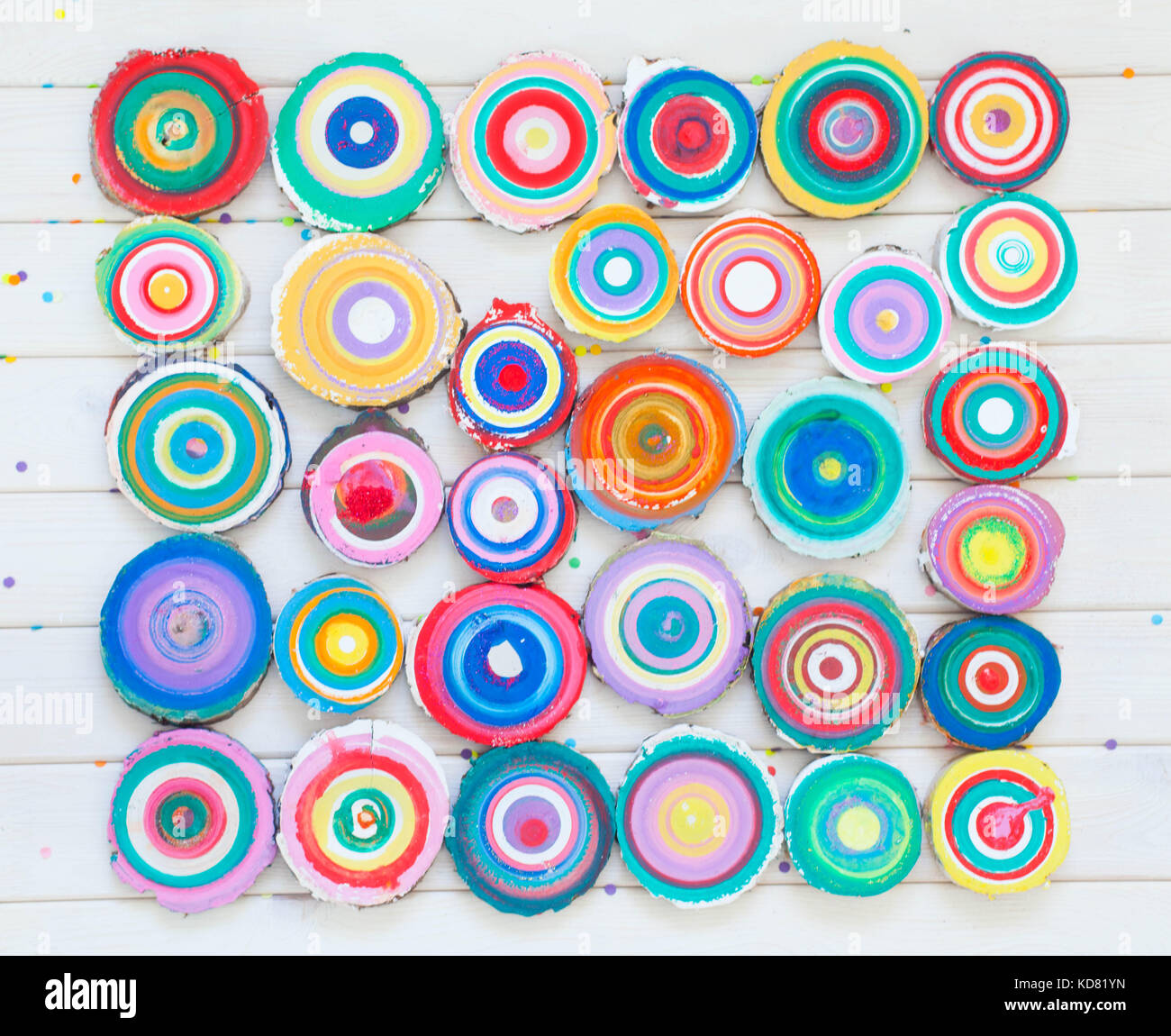 Wooden stump. Round cut down tree with annual rings as a wood texture ...