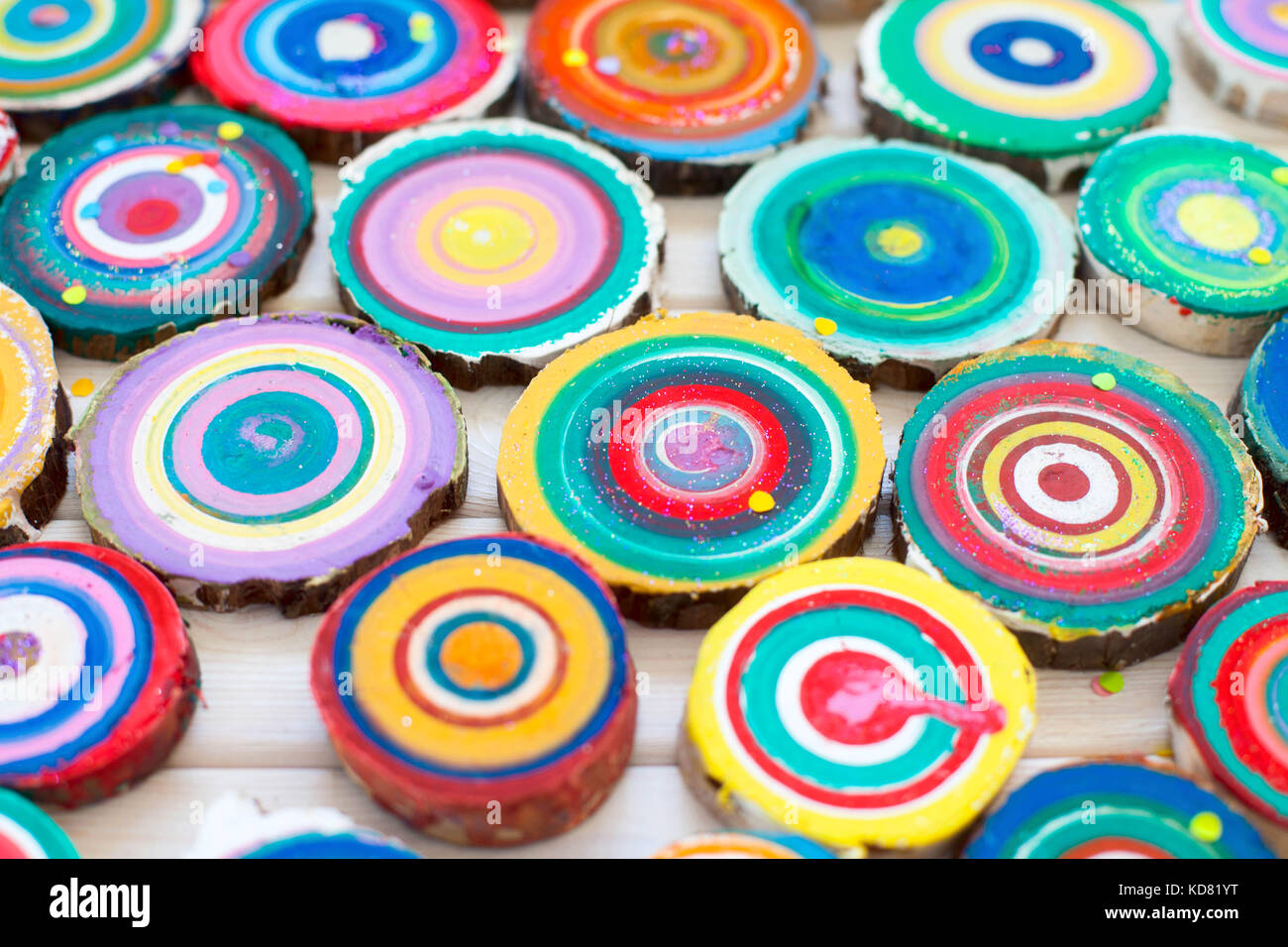 Wooden stump. Round cut down tree with annual rings as a wood texture ...