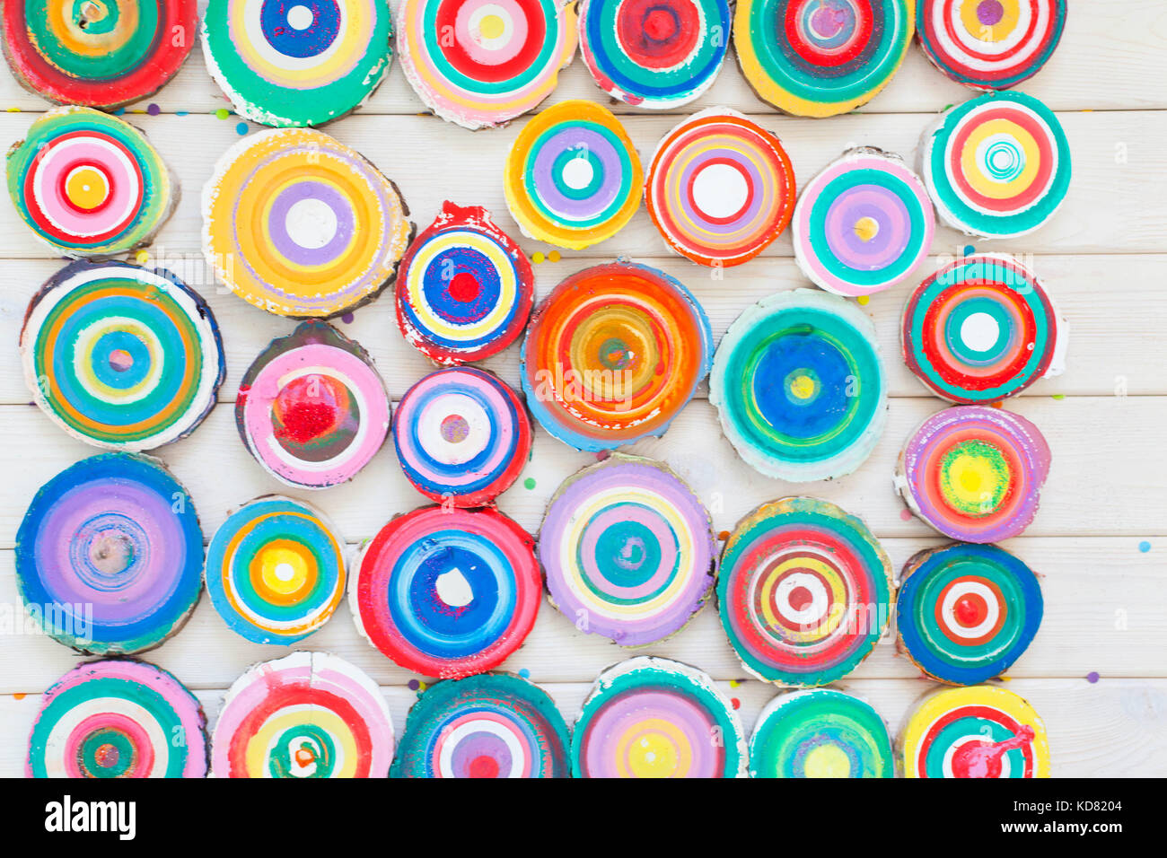 Wooden stump. Round cut down tree with annual rings as a wood texture ...