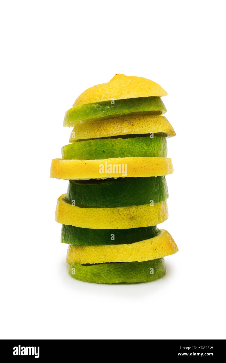 Yellow and Green Lemon, Lime Slices Stack, Isolated on White Background ...