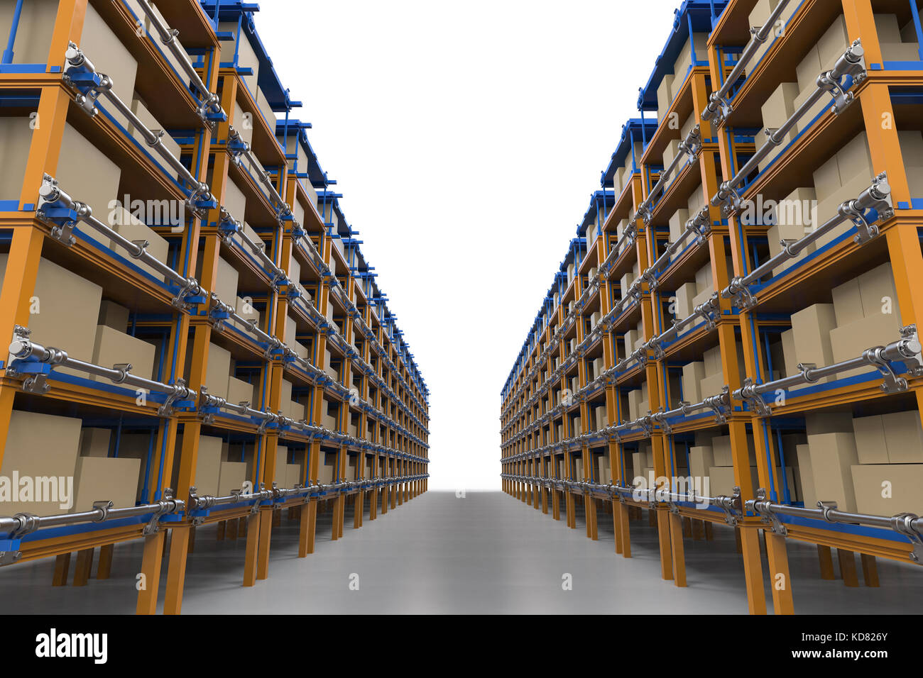 3d rendering racks full of carton boxes in warehouse Stock Photo - Alamy