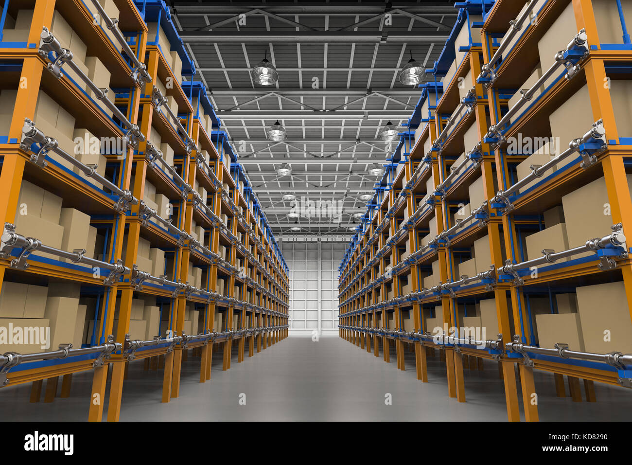 3d rendering racks full of carton boxes in warehouse Stock Photo - Alamy