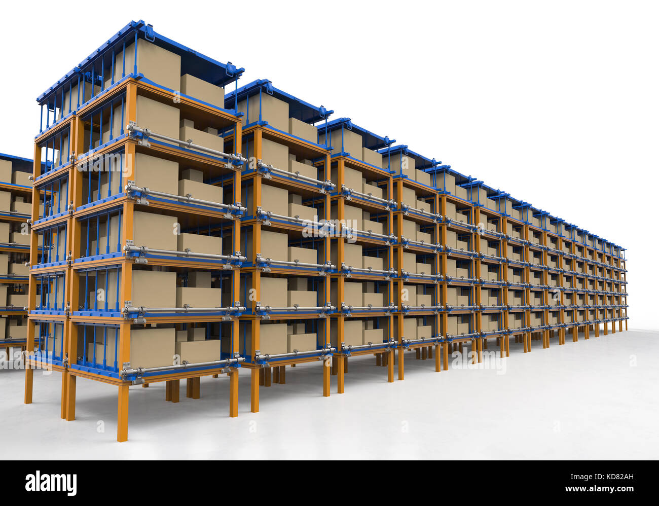 3d rendering racks full of carton boxes in warehouse Stock Photo - Alamy