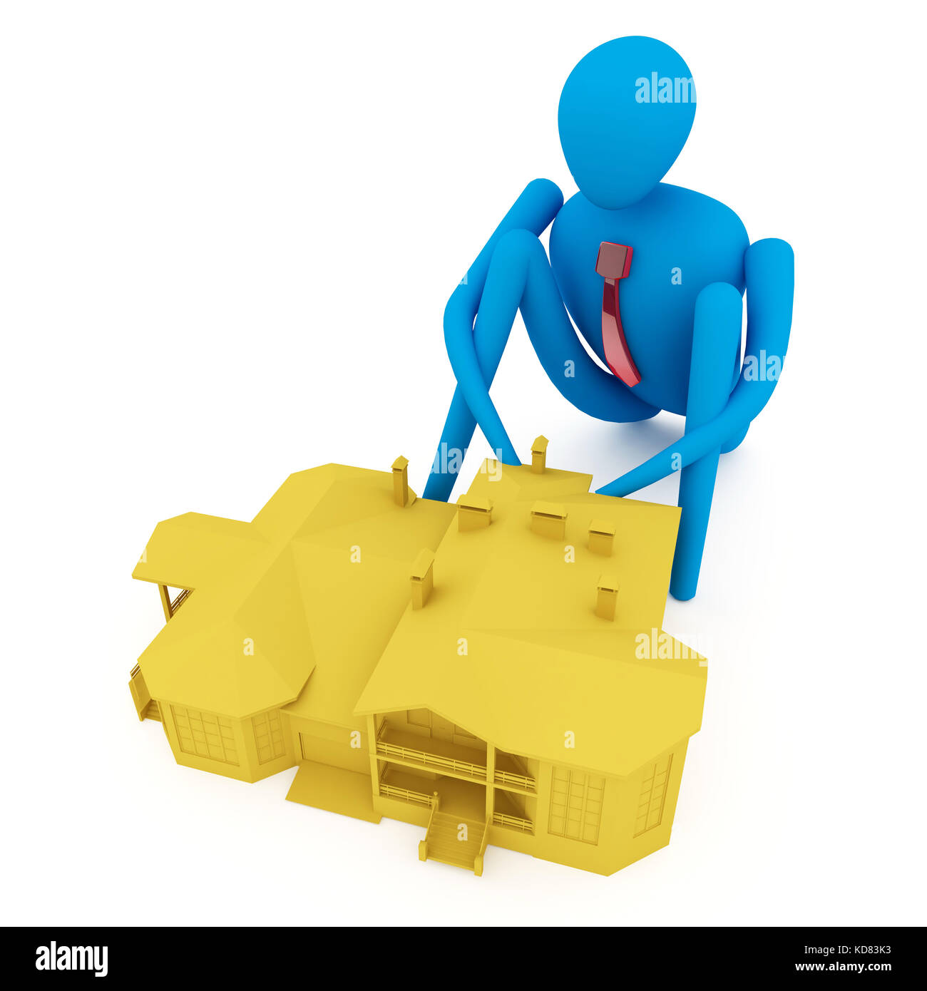 Man building house. 3d rendered illustration Stock Photo - Alamy