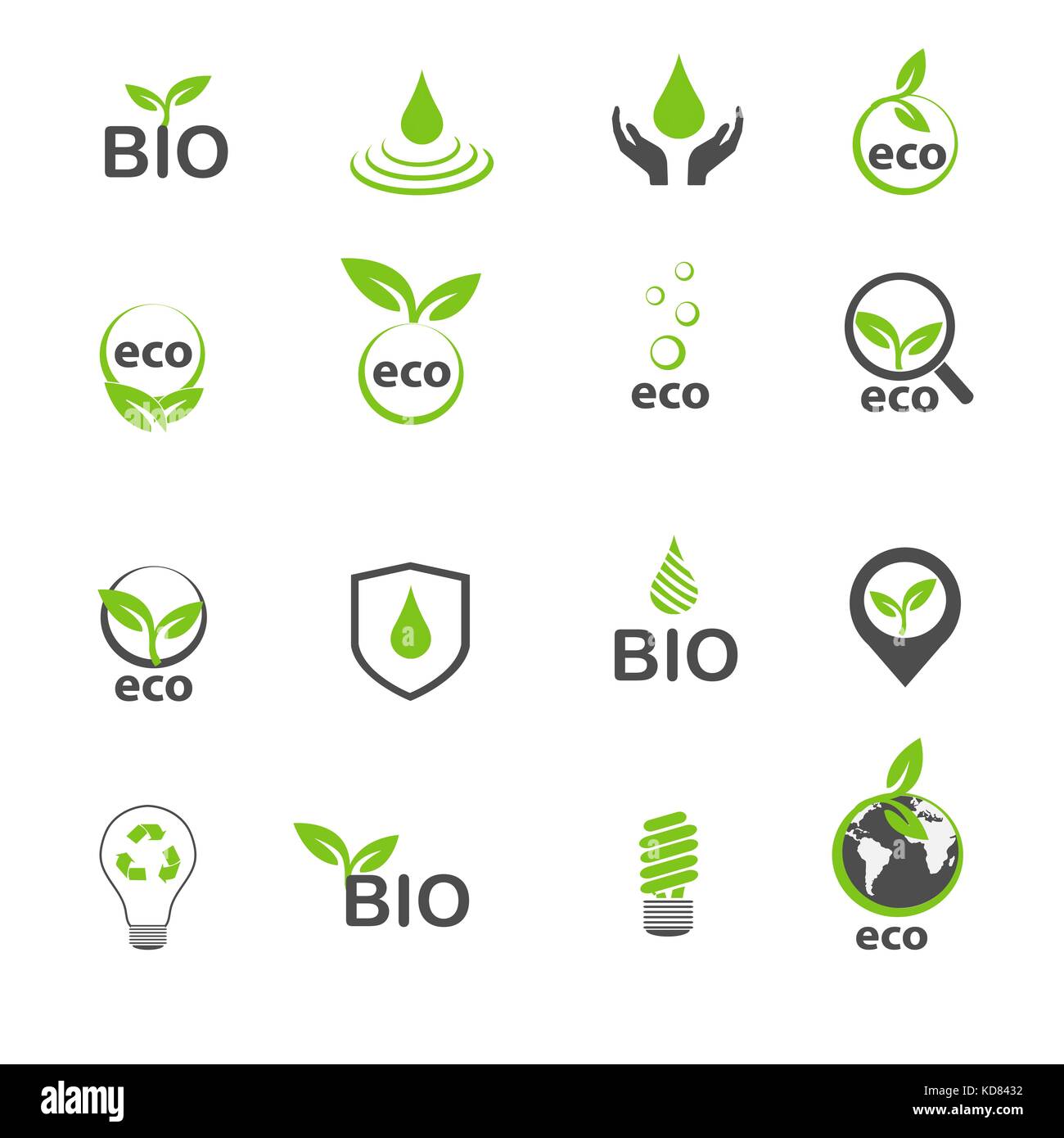 ecology and bio in green icons set vector Stock Photo - Alamy