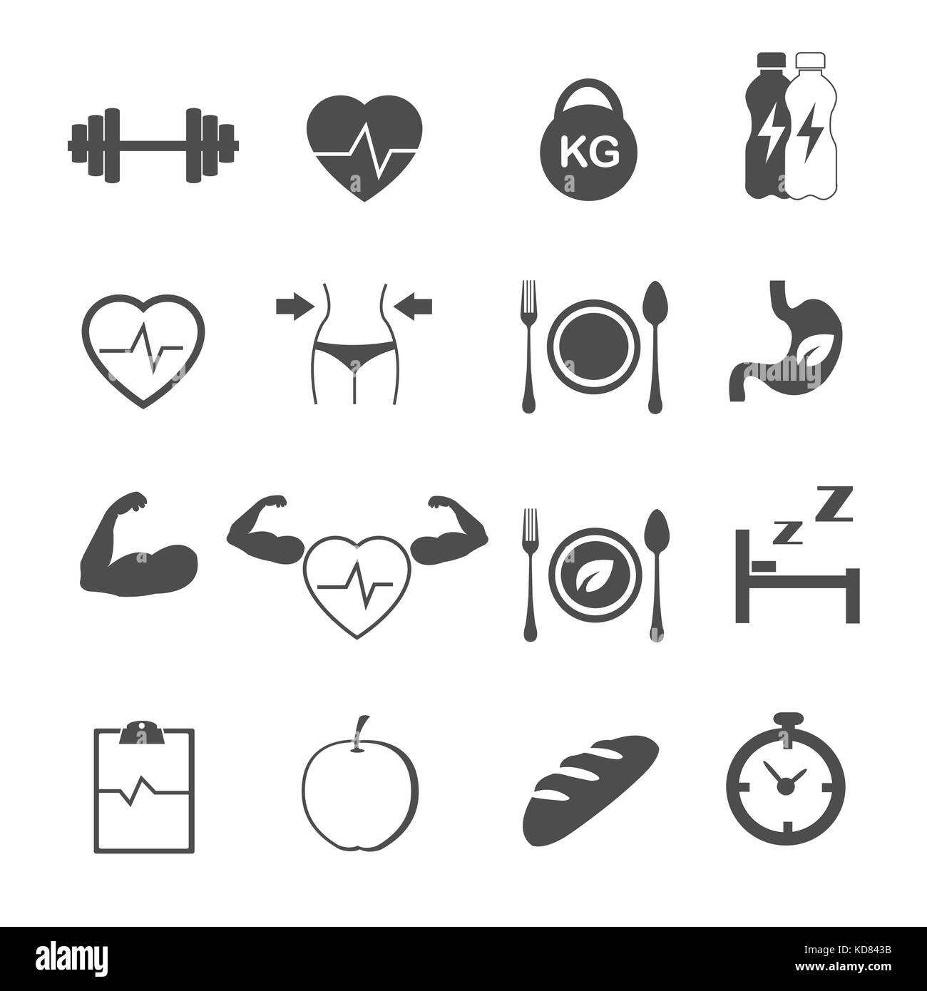 Healthy lifestyle set icons Black and White Stock Photos & Images - Alamy