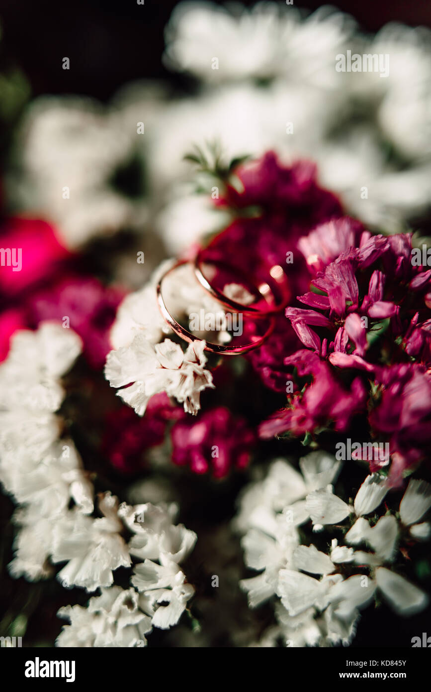 Wedding rings on a flower Stock Photo - Alamy