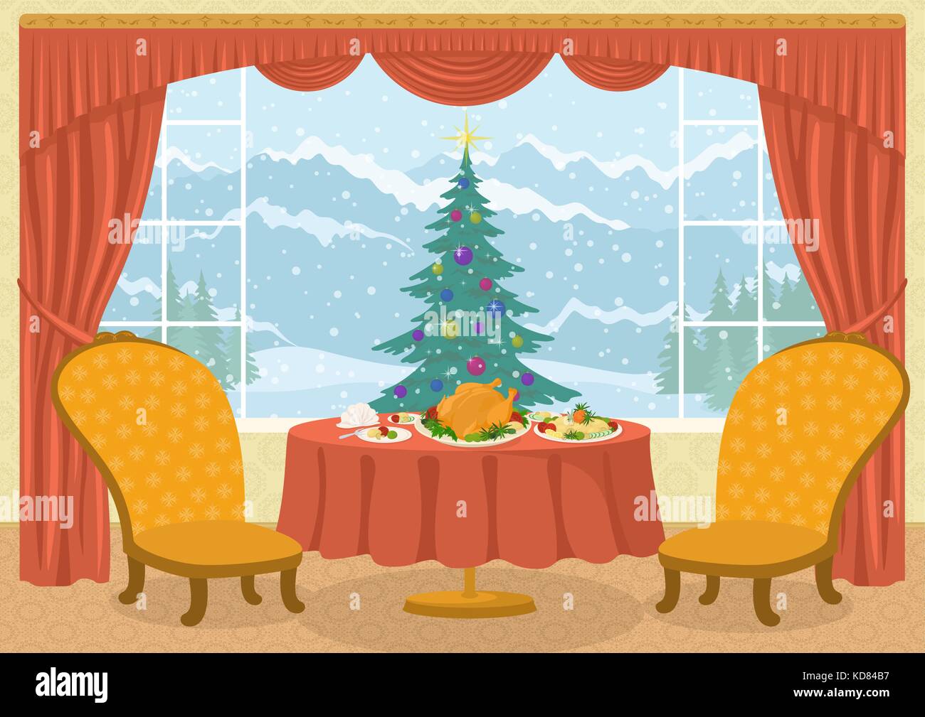 Dinner table christmas in Stock Vector Images - Alamy