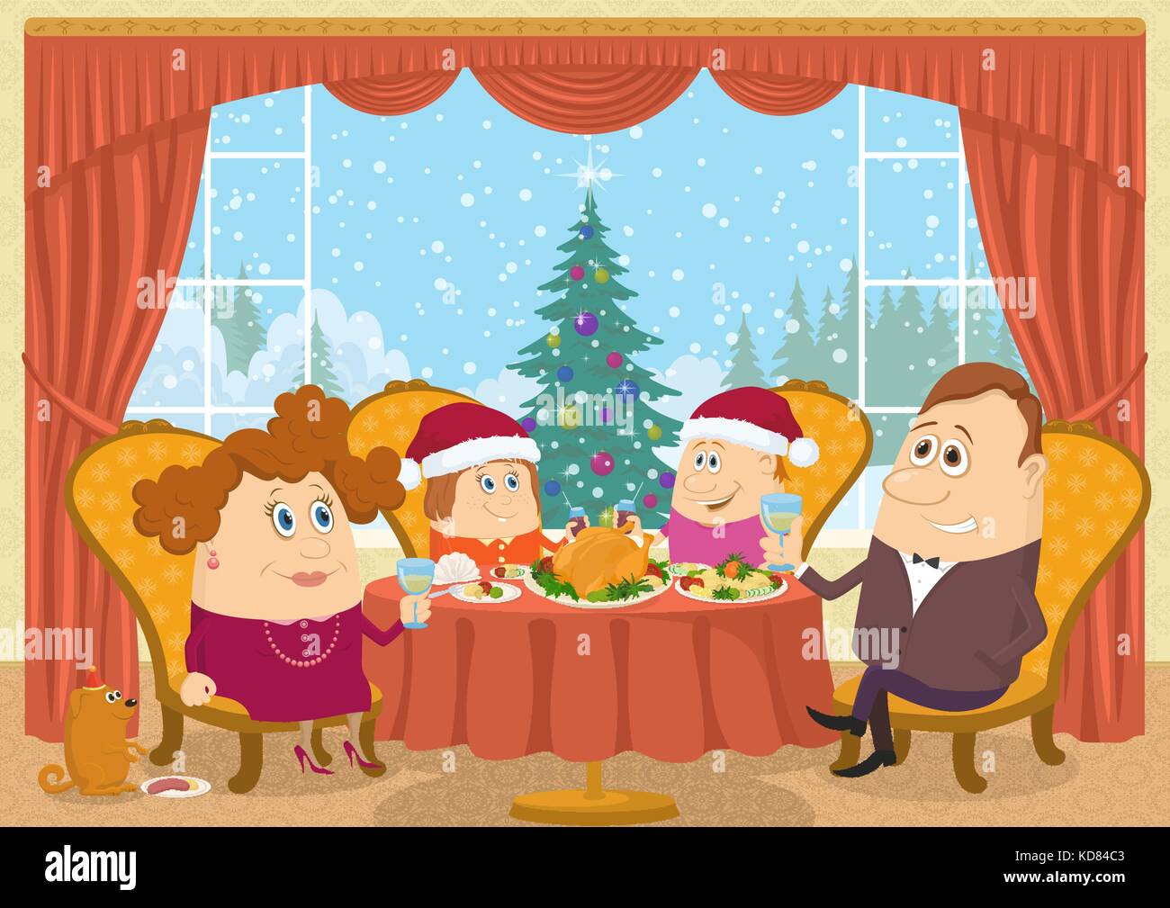 Family at christmas table Stock Vector Images - Alamy