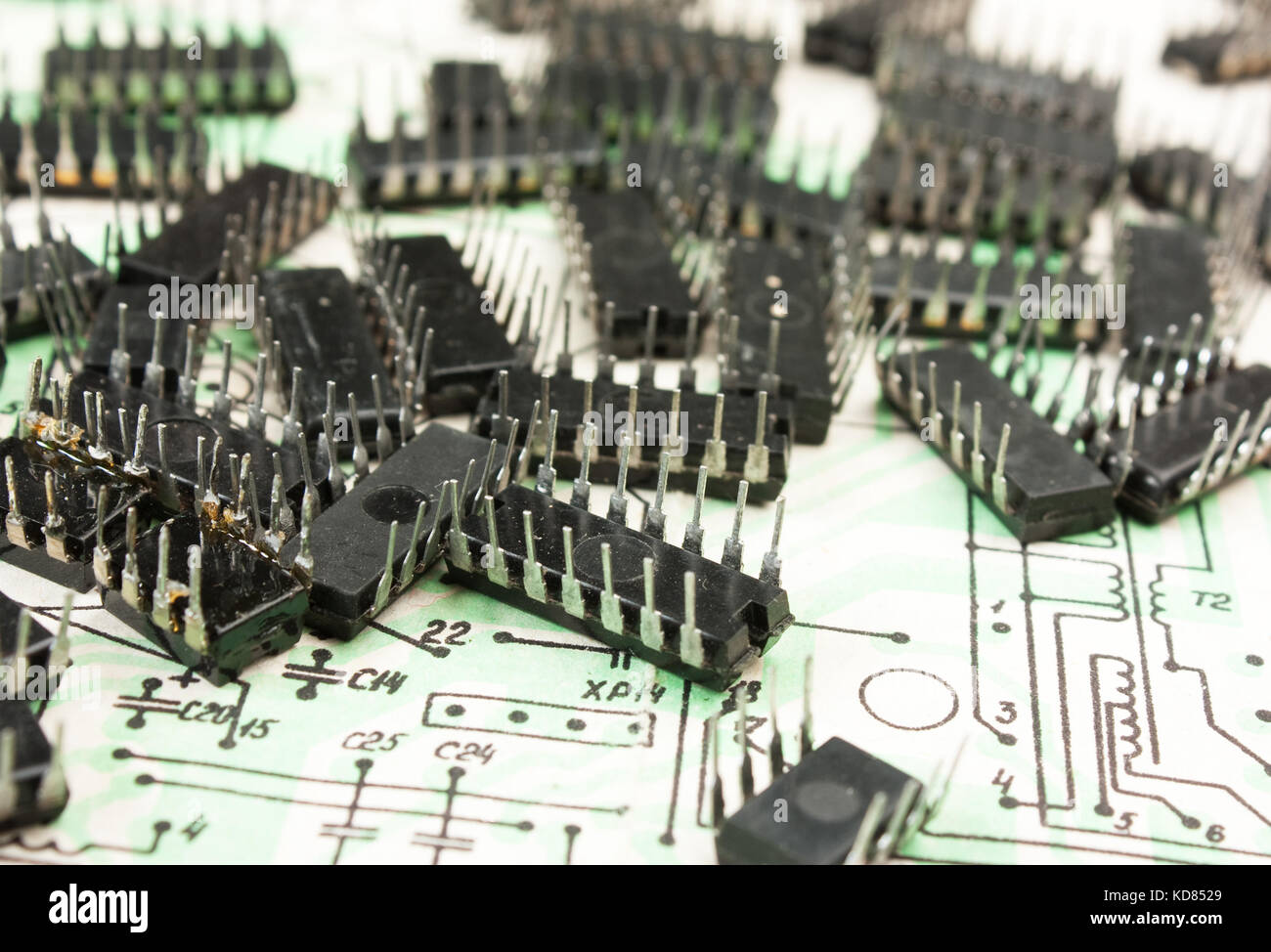 Old electronic components lie on the wiring diagram Stock Photo - Alamy