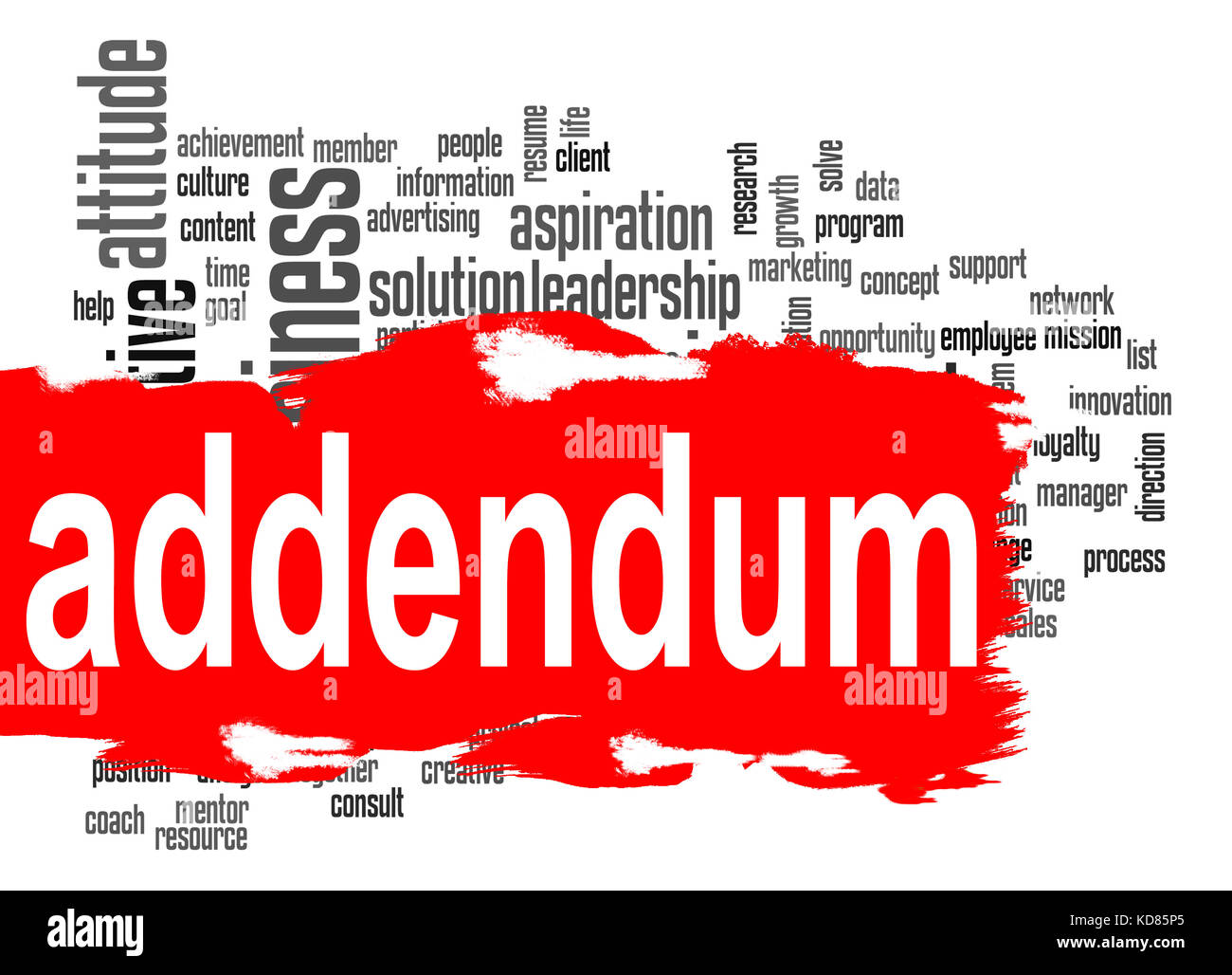 Addendum word cloud with red banner image with hi-res rendered artwork ...