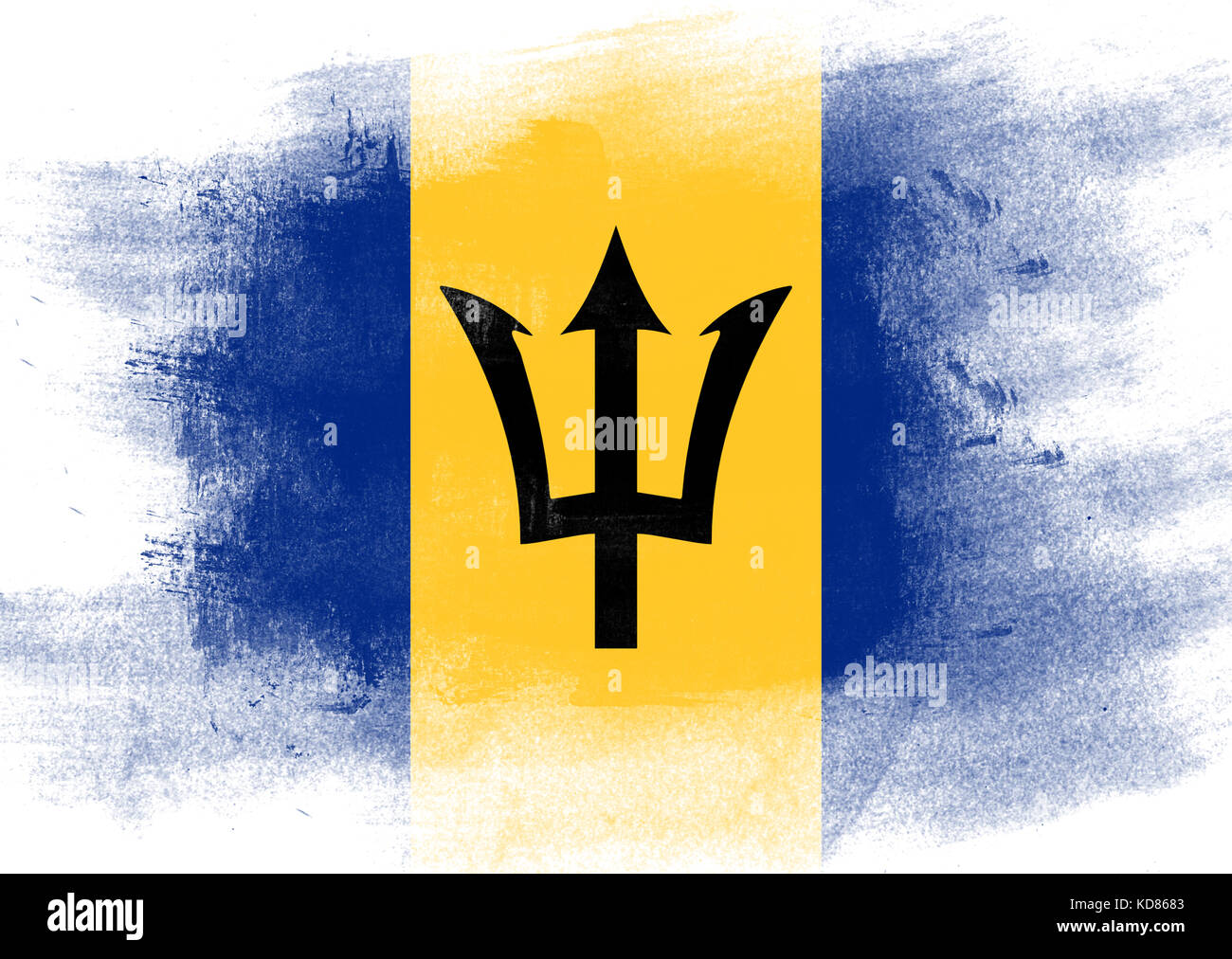 Flag of Barbados painted with brush on solid background Stock Photo - Alamy