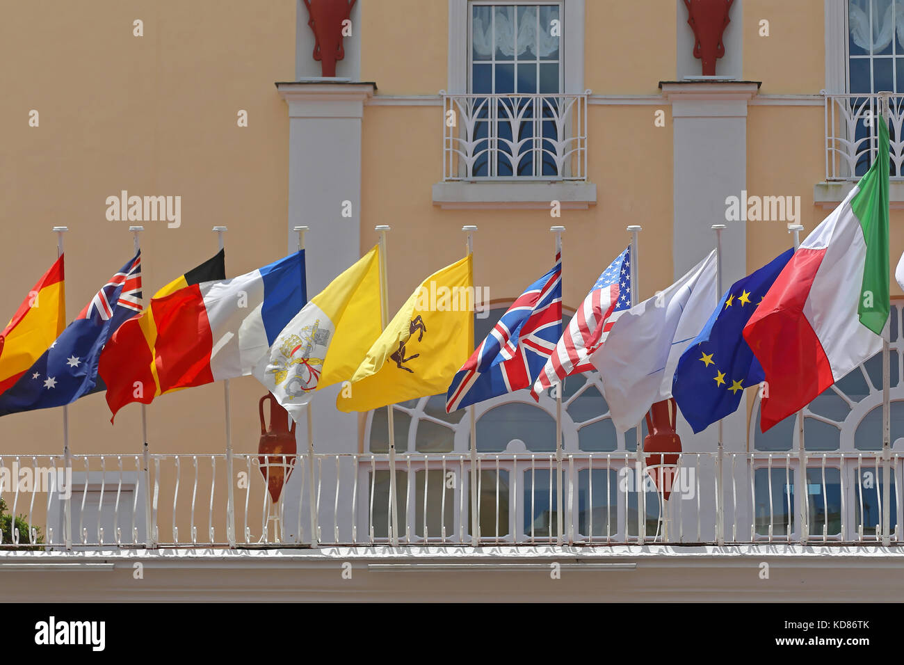 Various International Flags at Building Stock Photo - Alamy