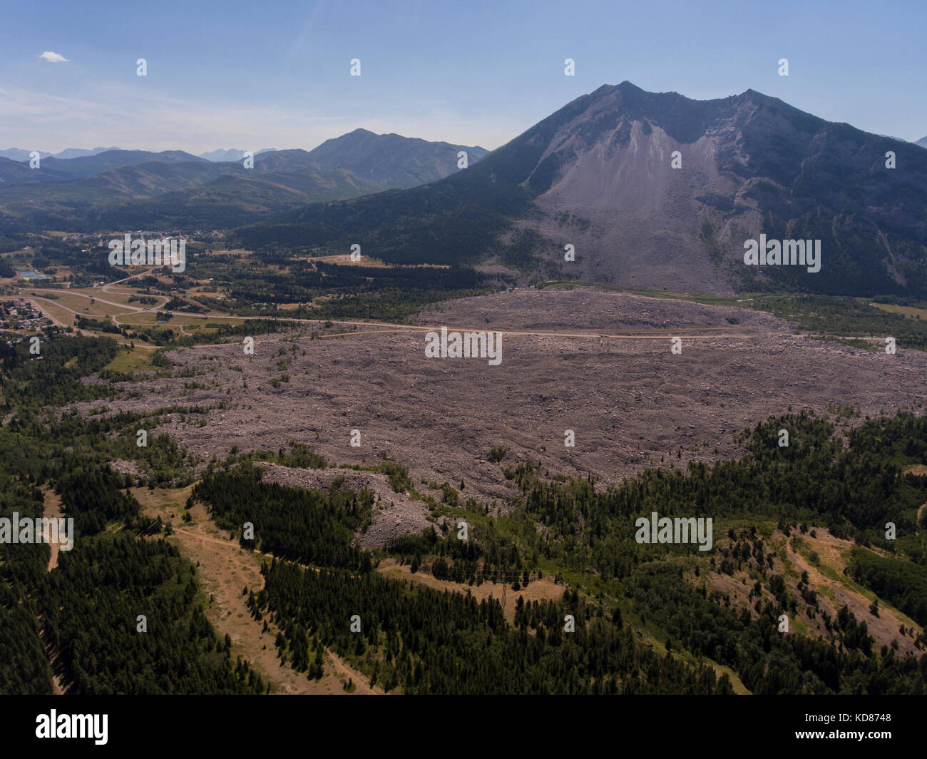 oblique aerial view of Turtle Mountain and the deadly 1903 Frank slide ...