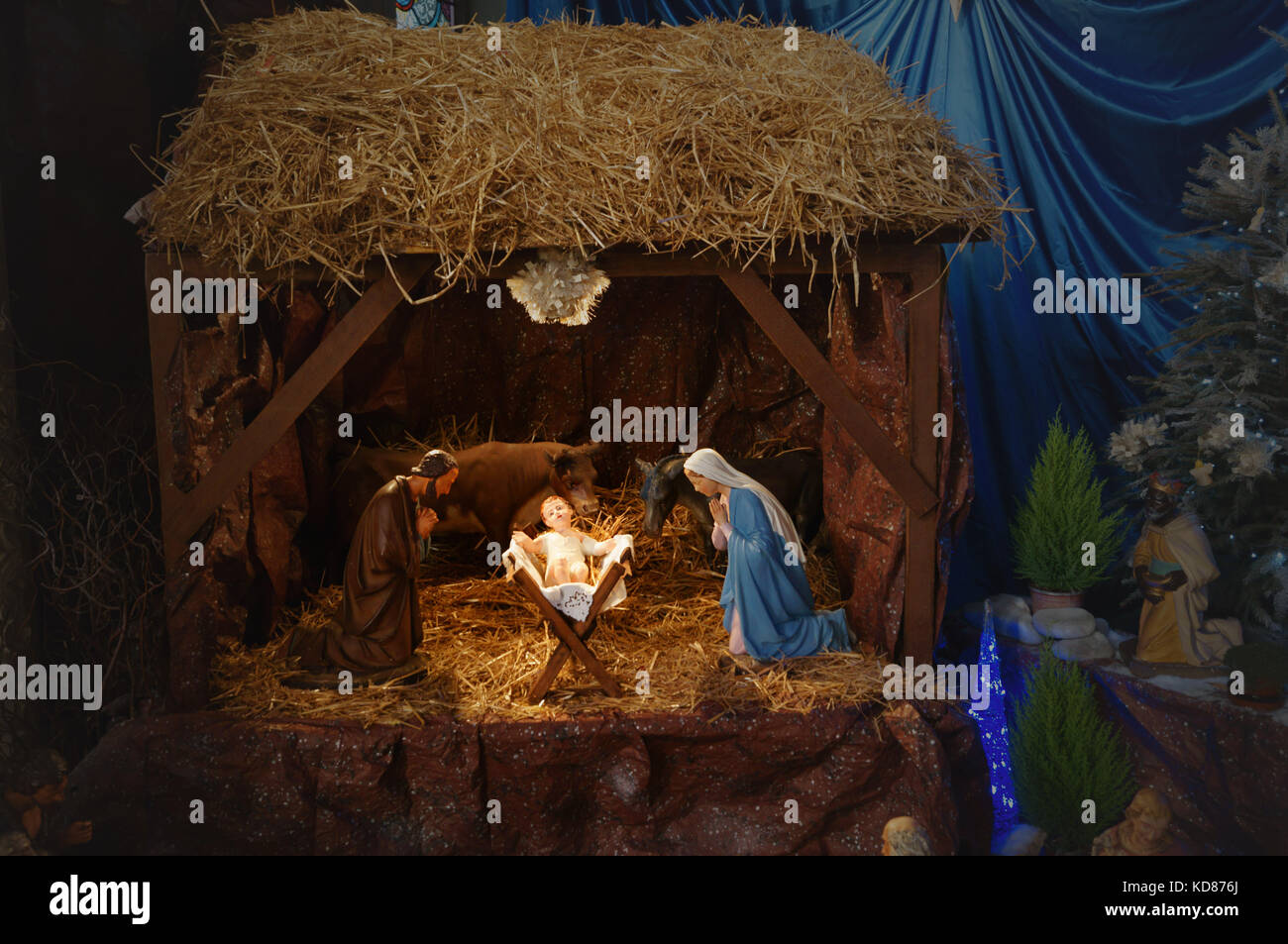 Nativity scene during an exposition of creches in Provence Stock Photo ...
