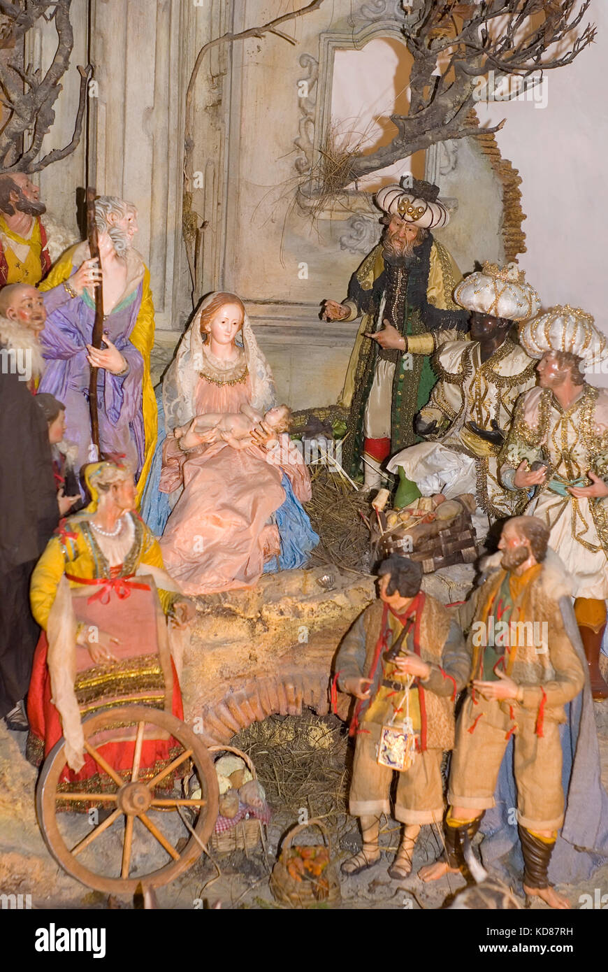 Nativity scene during an exposition of creches in a french village in ...