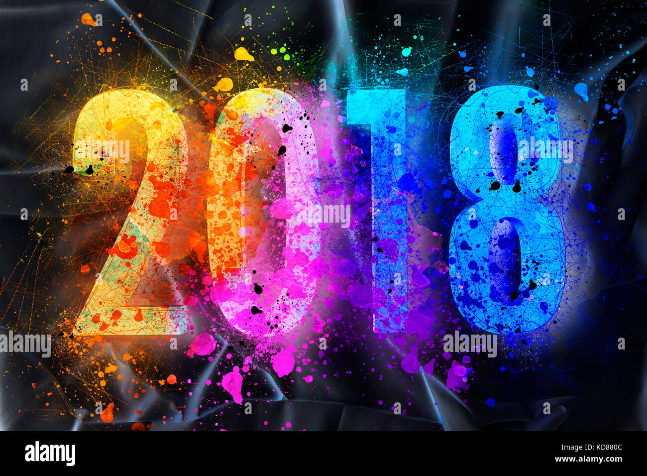 Explosion of colors for the new year 2018 on black Stock Photo - Alamy