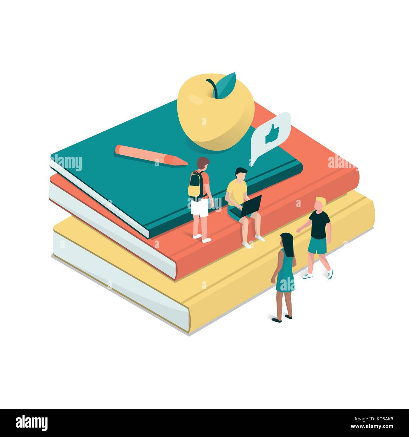 Group of students enjoying together and connecting with a laptop and ...