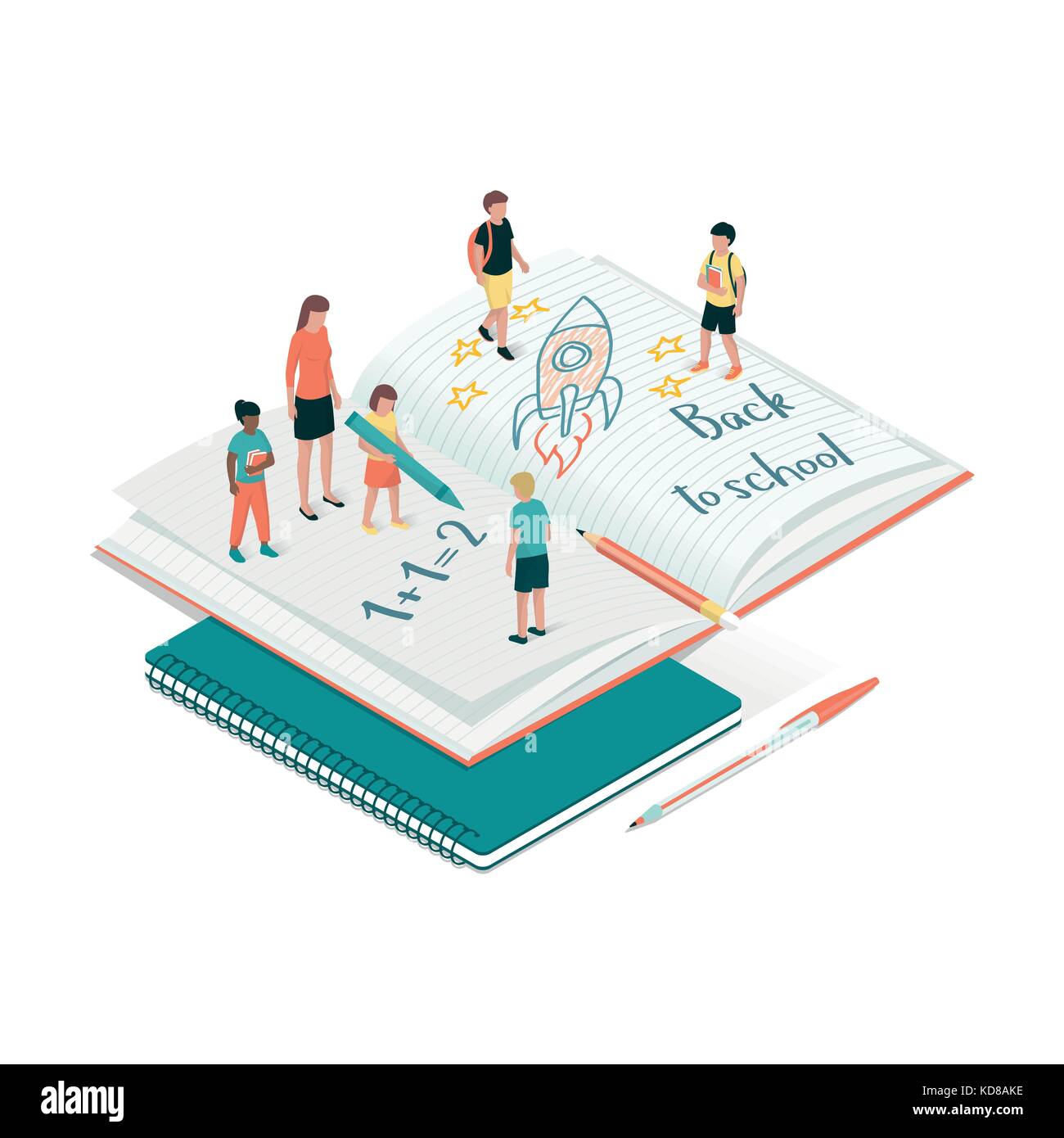 Group of students and teacher studying together and doing homework on a ...
