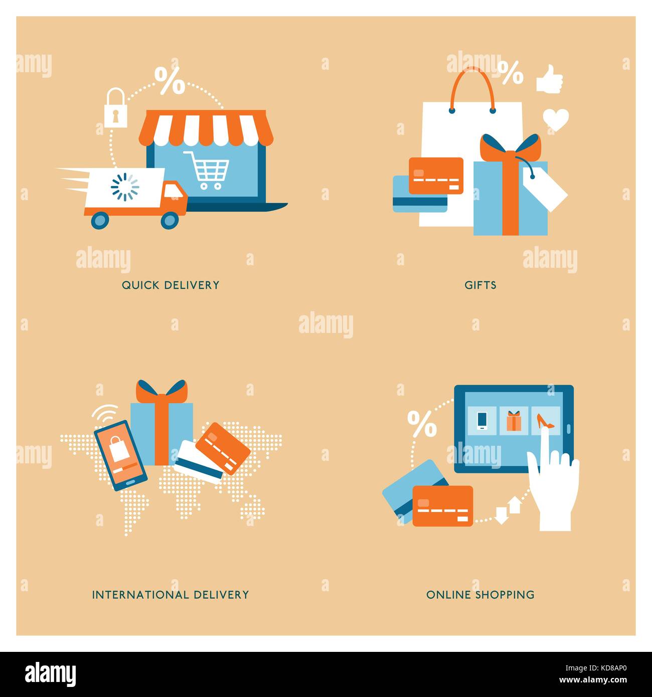 Online shopping, purchase and delivery concepts with icons Stock Vector ...