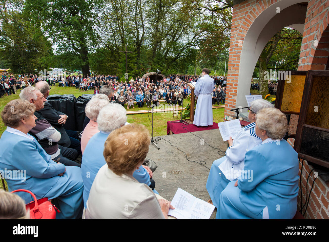 Open air religious celebration in Kurpie region of Poland. Catholic ...