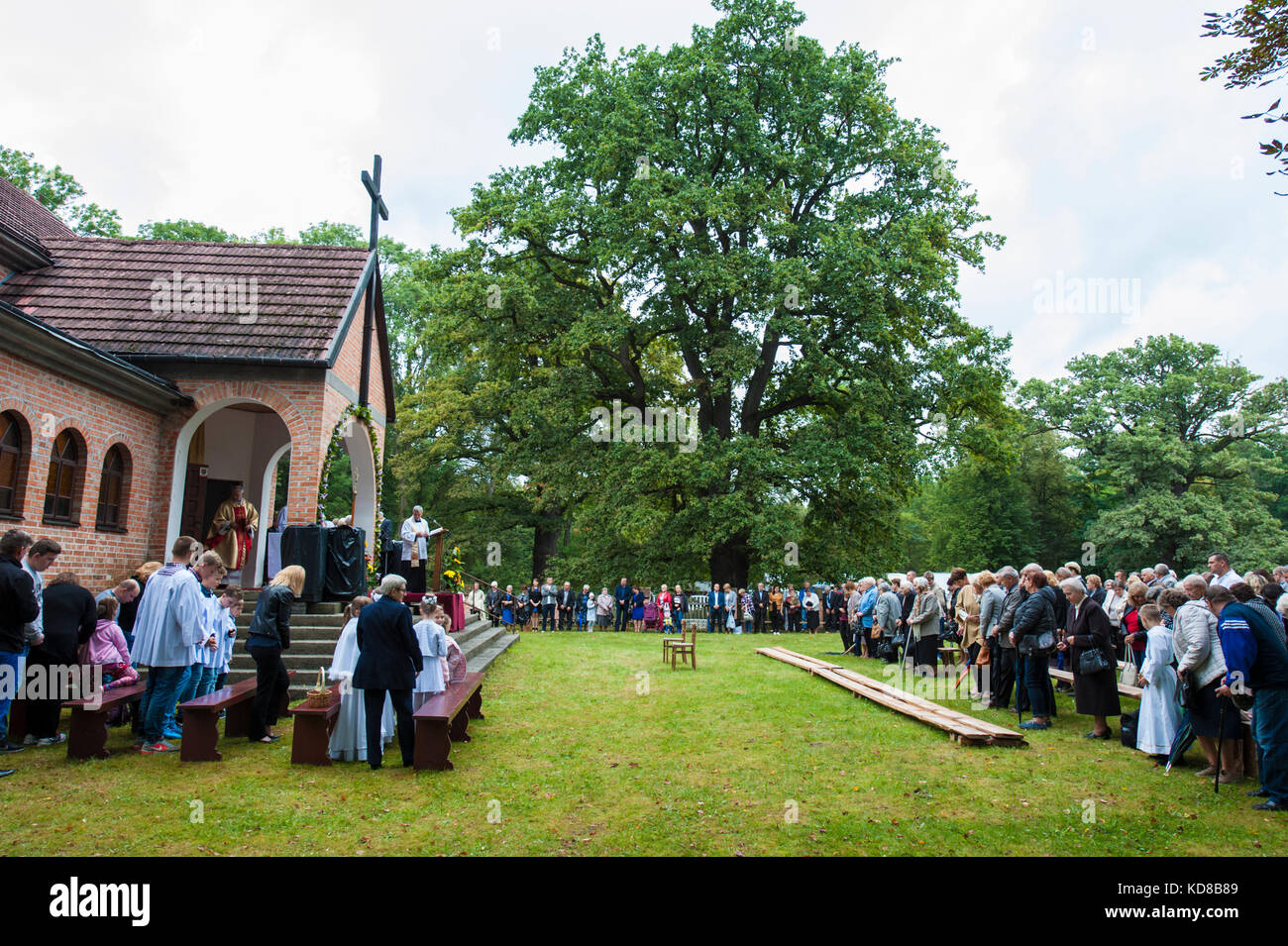Open air religious celebration in Kurpie region of Poland. Catholic ...