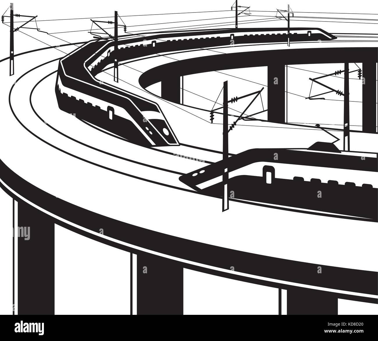 Passenger trains pass through bridge - vector illustration Stock Vector ...