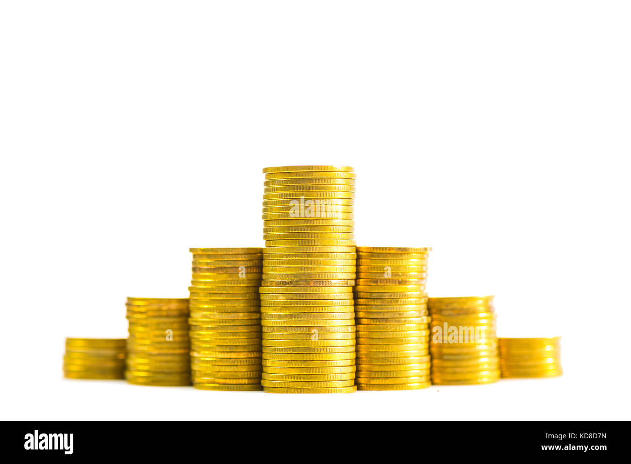 Savings, increasing columns of gold coins, piles of gold coins arranged ...