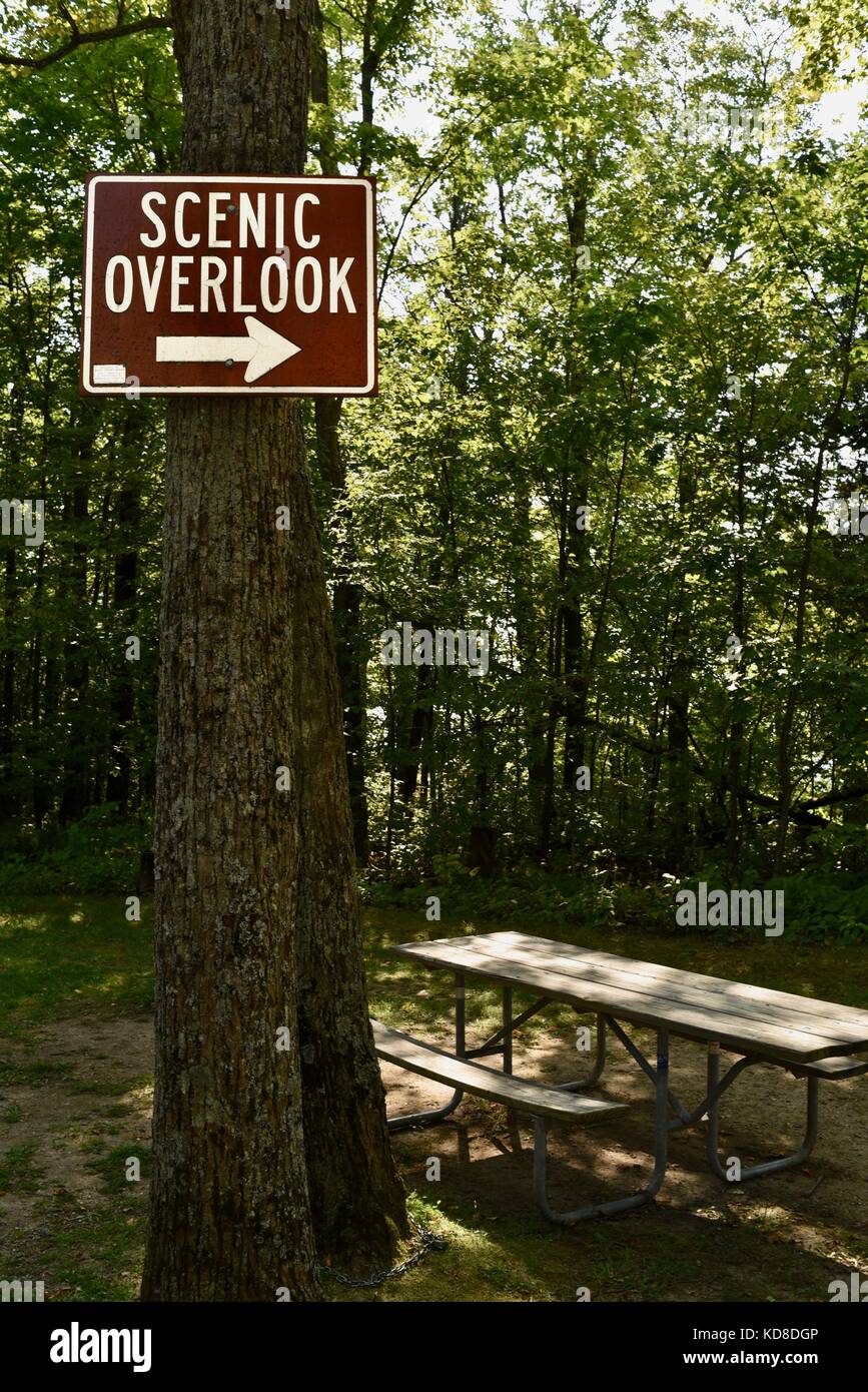 "Scenic Overlook" sign on tree at vista point at 174-acre Ellison Bluff ...