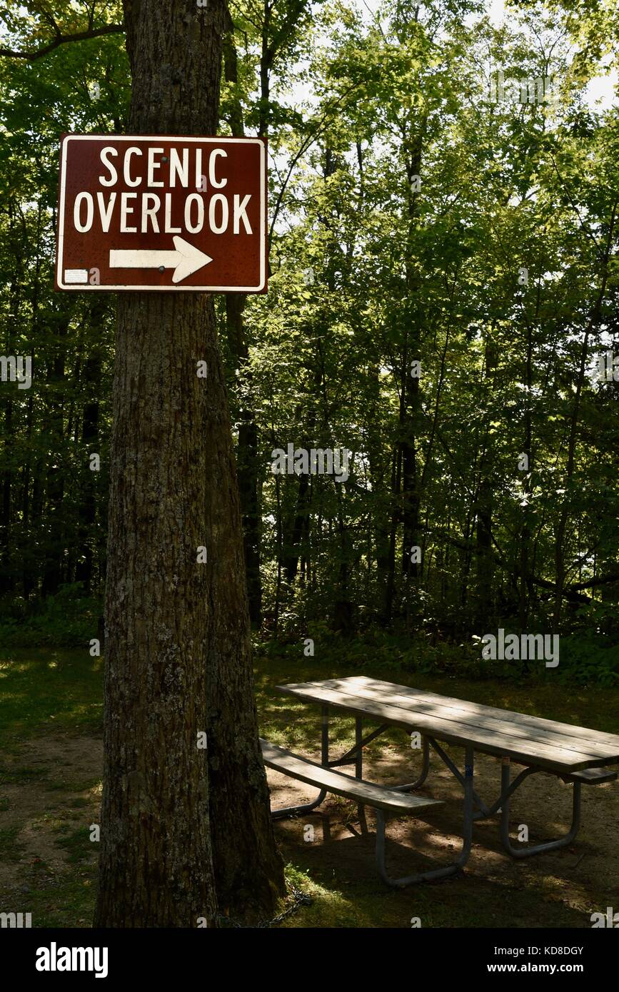 "Scenic Overlook" sign on tree at vista point at 174-acre Ellison Bluff ...
