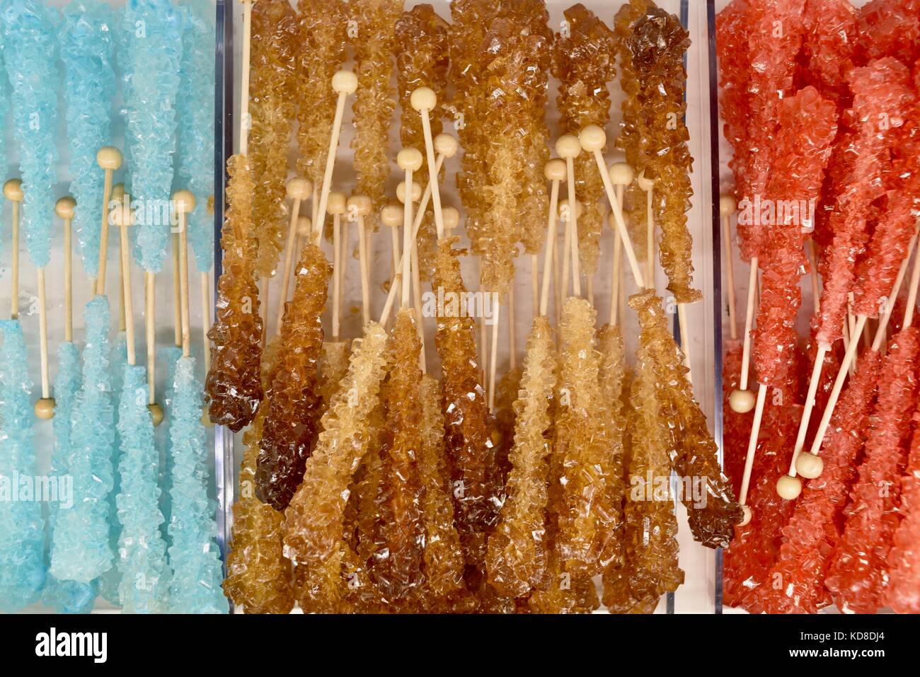 Hand crafted, colorful hard rock candy on a stick at Door County Candy ...