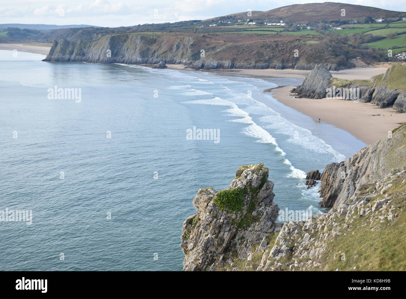 Flying over cliffs close to Pobbles Bay, Gower, UK Stock Photo - Alamy