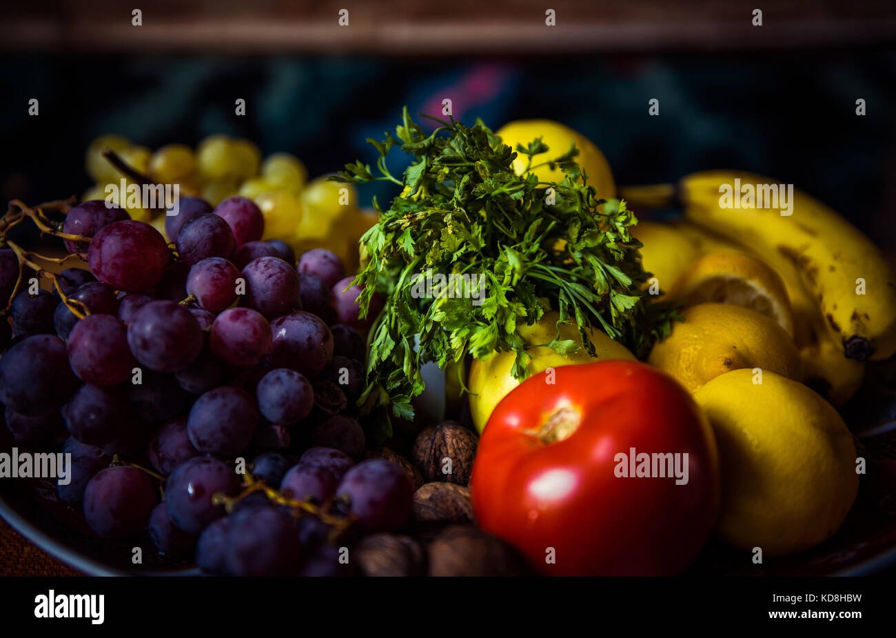 Tasty fruits and vegetables on the table Stock Photo - Alamy