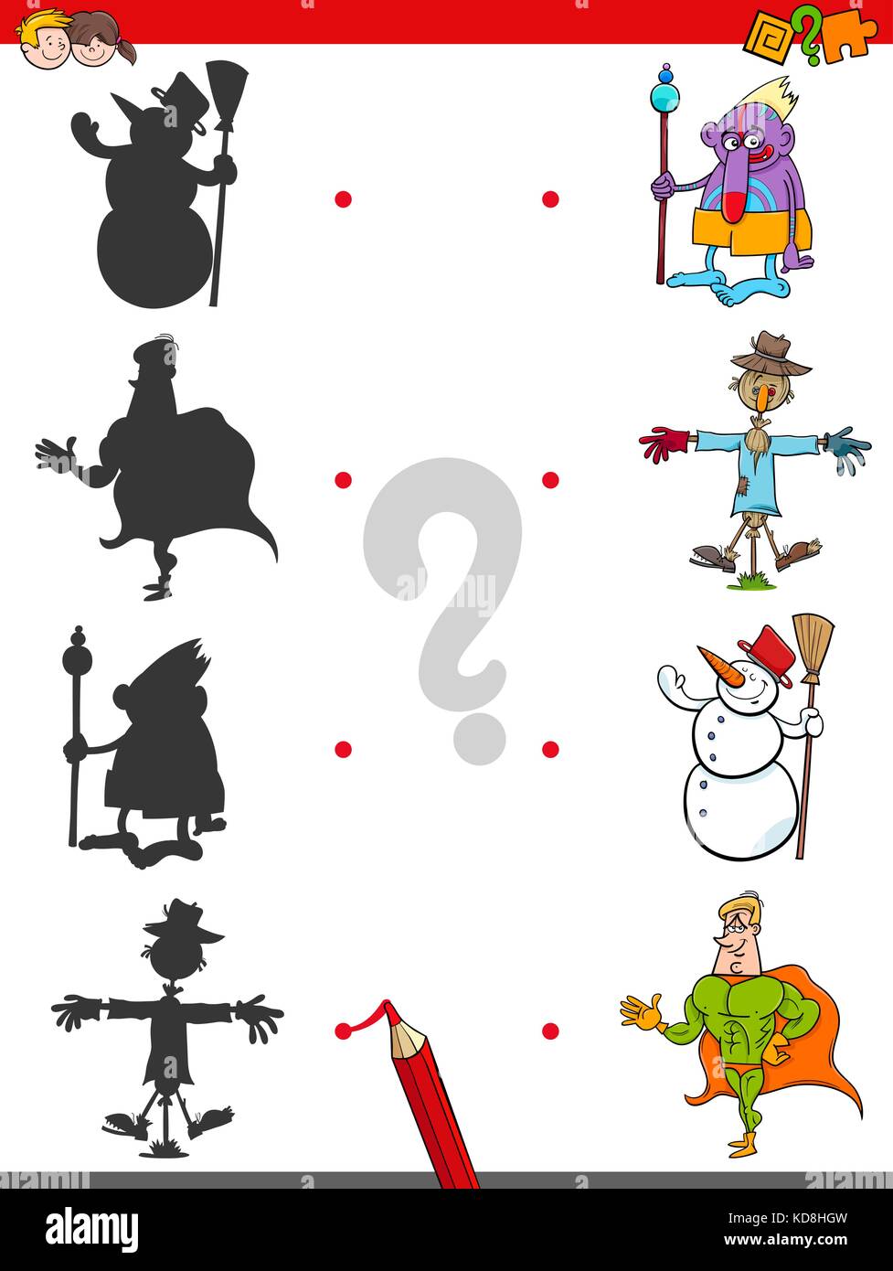 Cartoon Illustration of Match the Shadows Educational Activity Game for ...