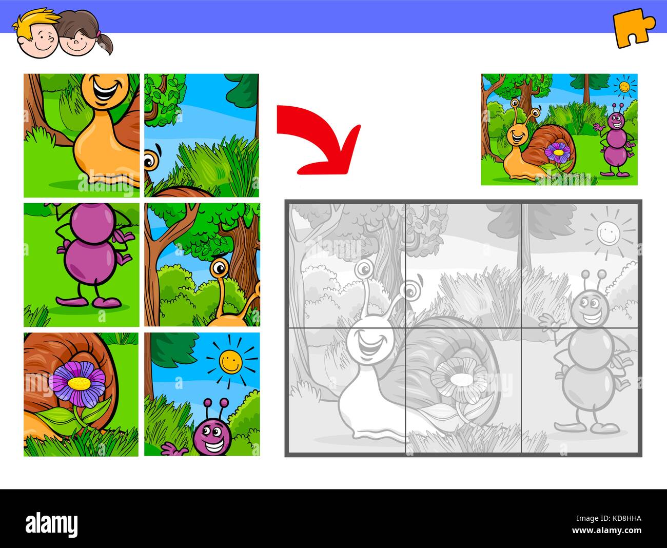 Cartoon Illustration of Educational Jigsaw Puzzle Activity Game for ...