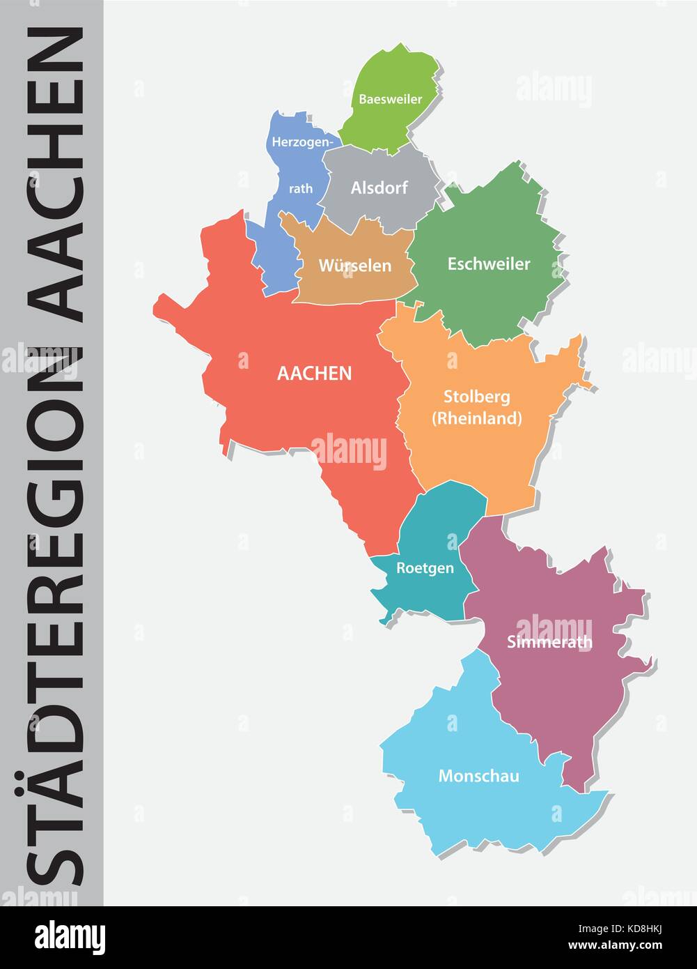 Administrative and political map of Aachen region in German language ...