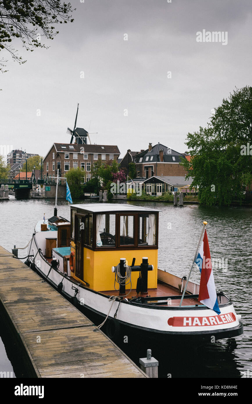 A canal boat in Haarlem, Netherlands Stock Photo - Alamy